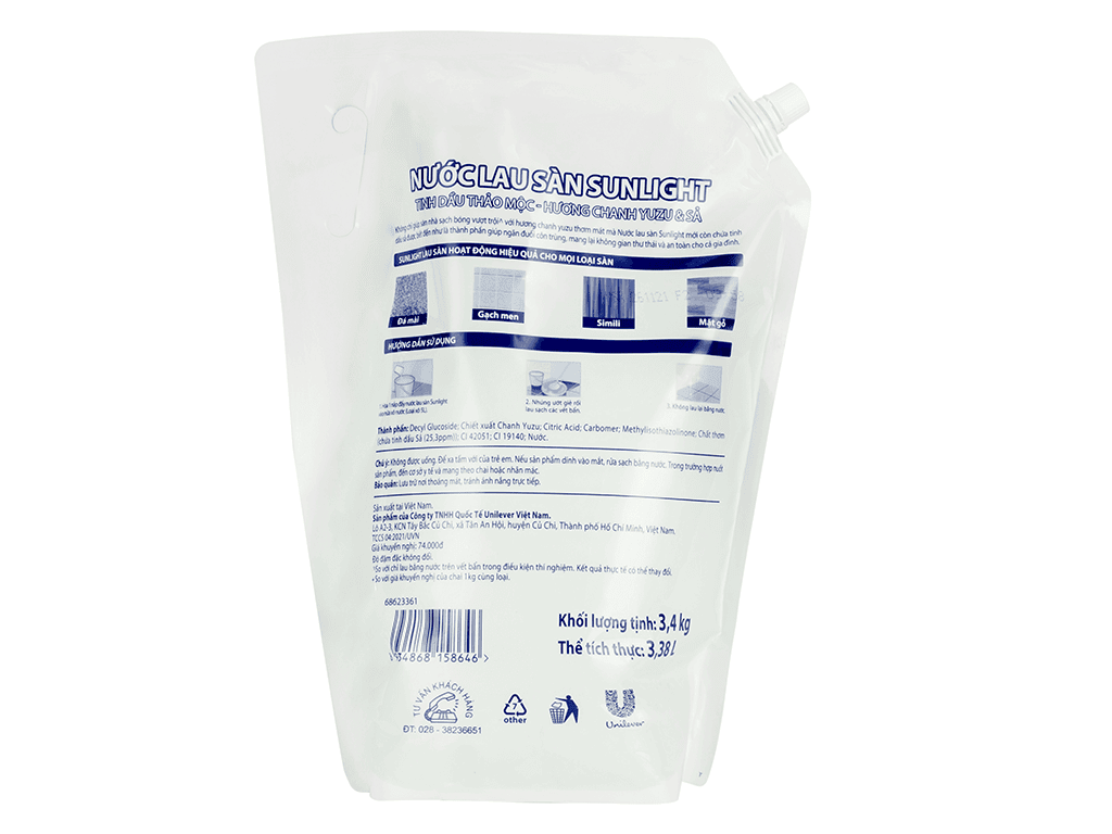 Nước lau sàn Sunlight Sả chanh 3,4kg