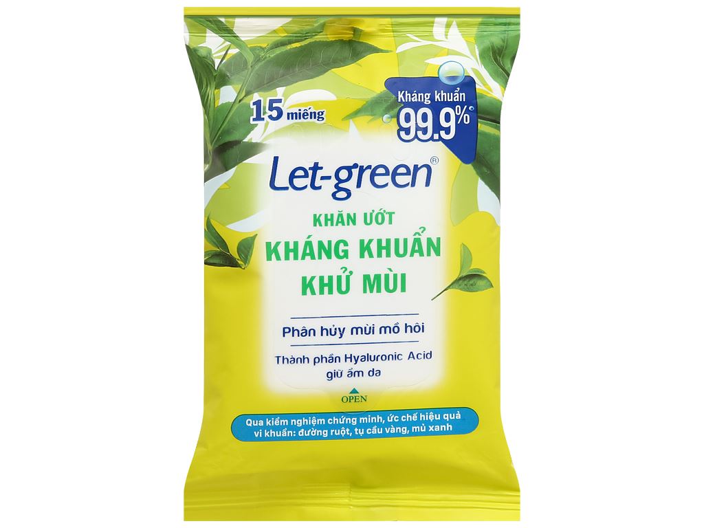 Khăn ướt kháng khuẩn khử mùi Let-Green 15tờ